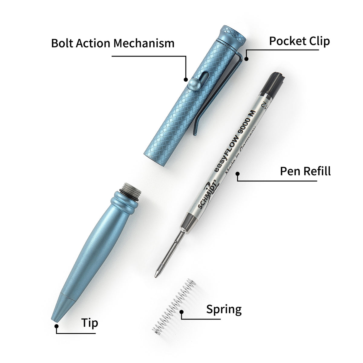 BESTECHMAN SCRIBE BM16B Titanium Pen with Carabiner, Blue