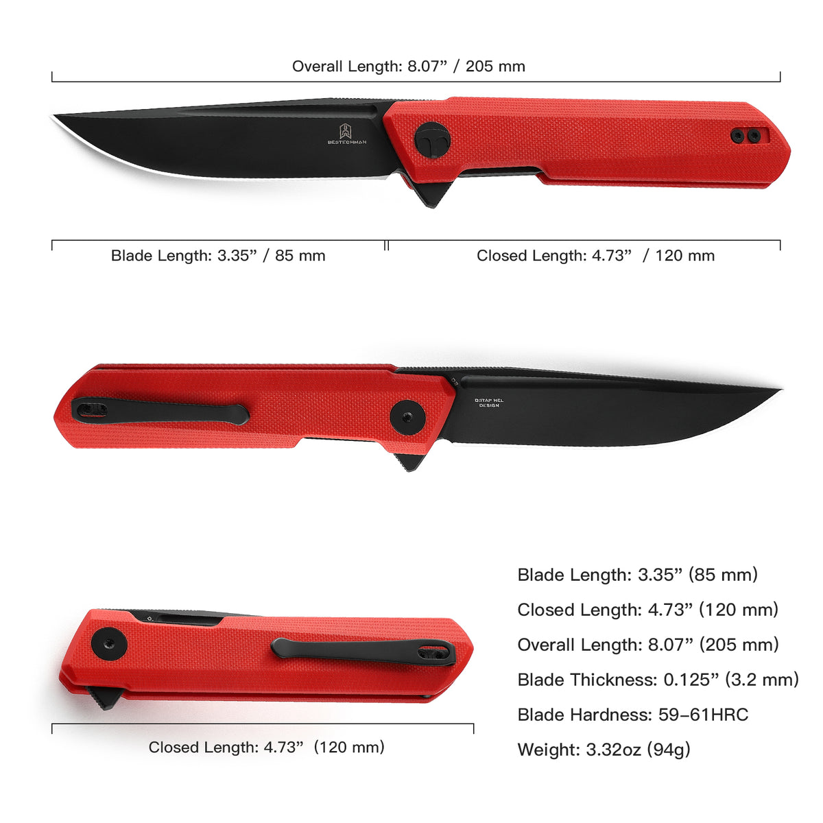 BESTECHMAN DUNDEE BMK01L: 3.35" D2 Steel Blade, G10 Scales, Liner Lock