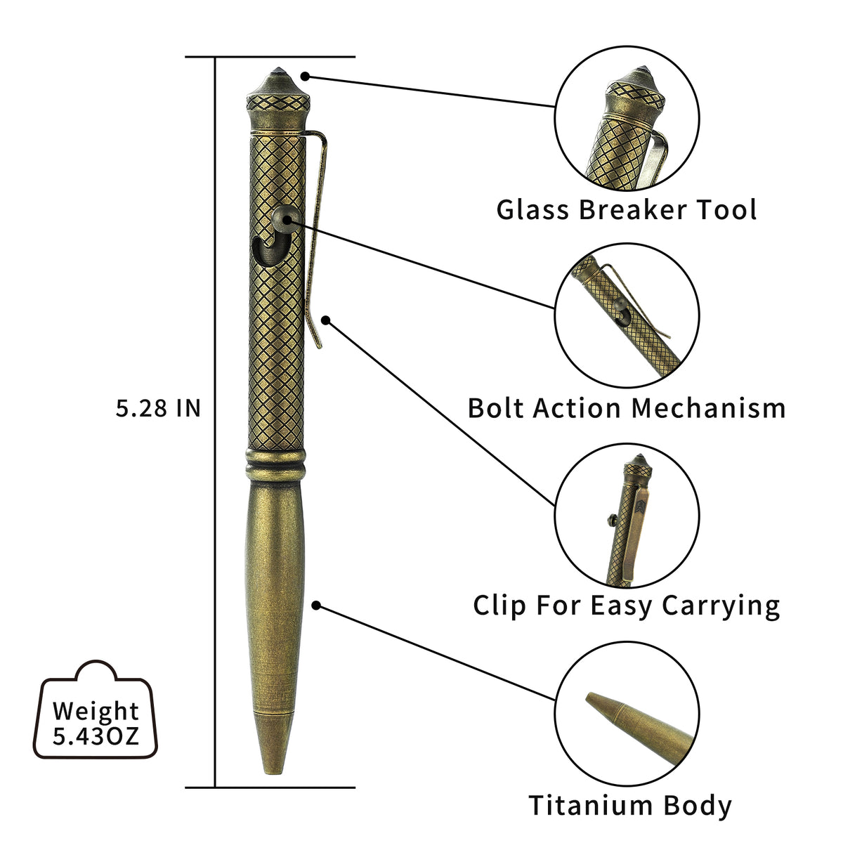 BESTECHMAN SCRIBE BM17D Titanium Pen with Glass Breaker Tool+ Carabine