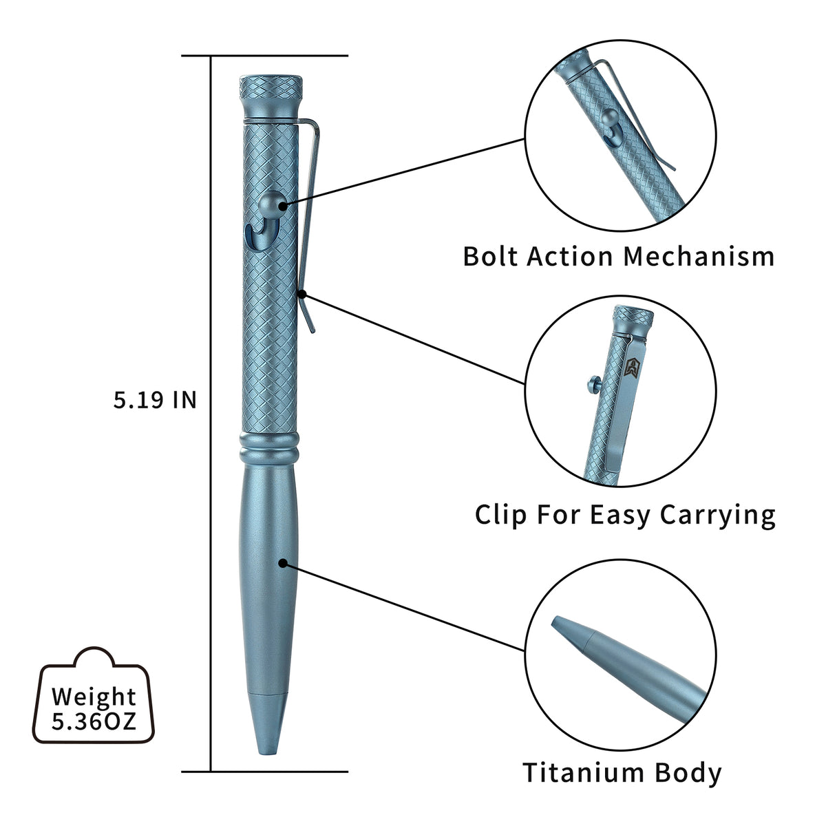 BESTECHMAN SCRIBE BM16B Titanium Pen with Carabiner, Blue